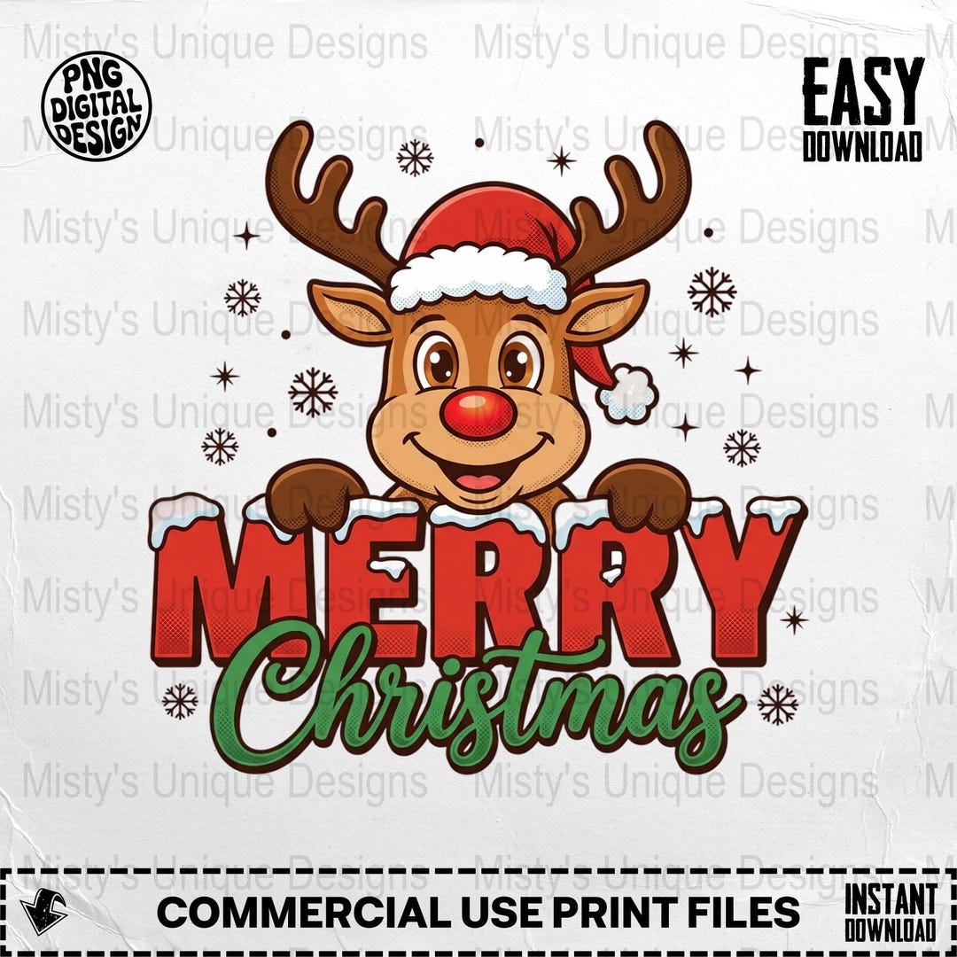 Merry Christmas Reindeer Digital Download Clipart PNG, Holiday PNG ...
