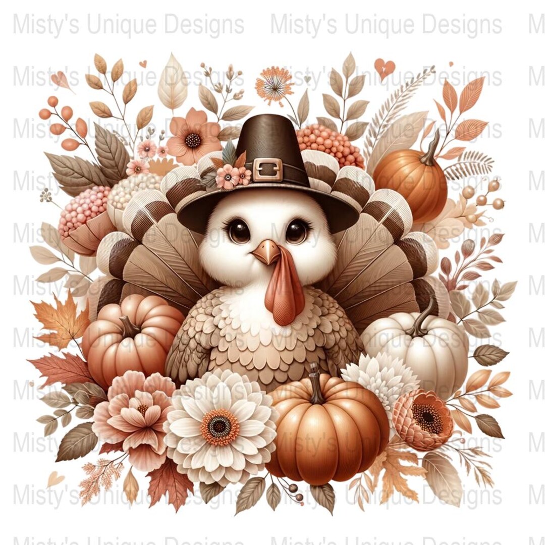 Cute Thanksgiving Turkey Clipart Autumn Harvest Digital Download Cute ...