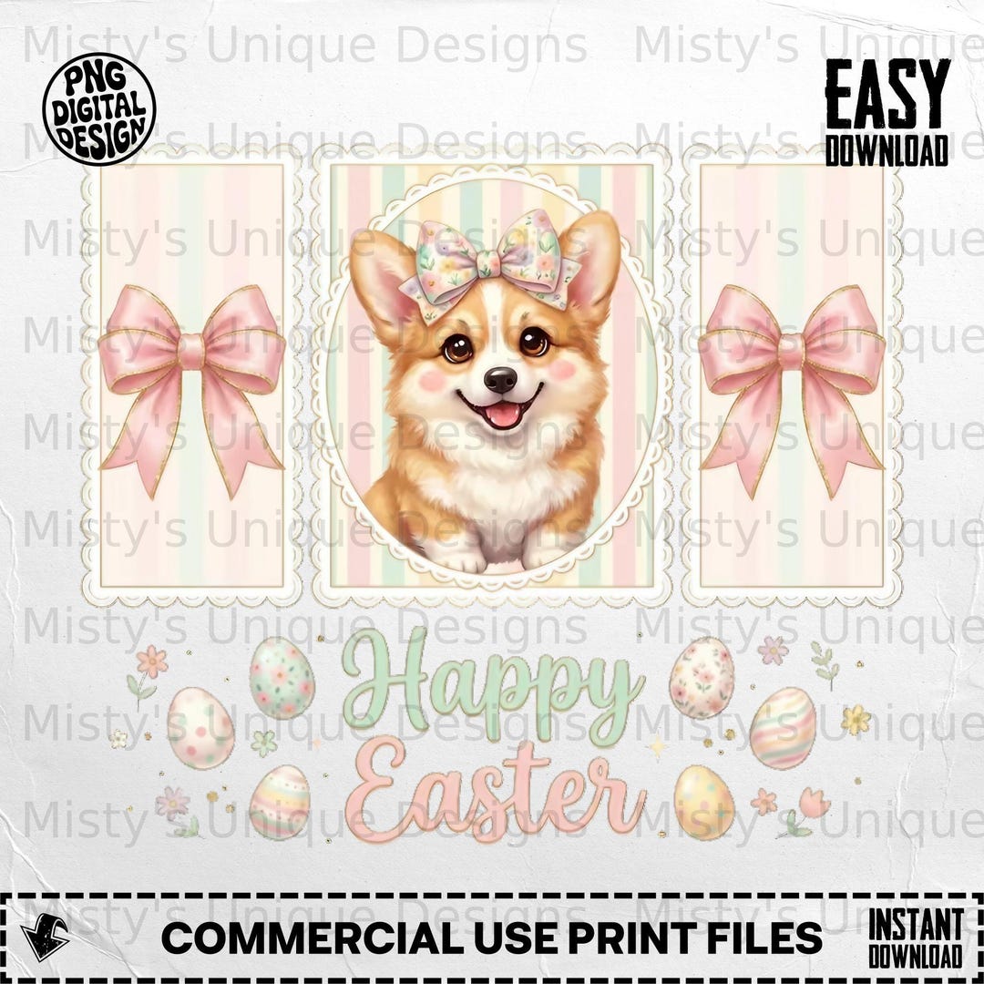 Easter Corgi Puppy PNG, Floral Bow, Pastel Eggs (digital Download) - Etsy