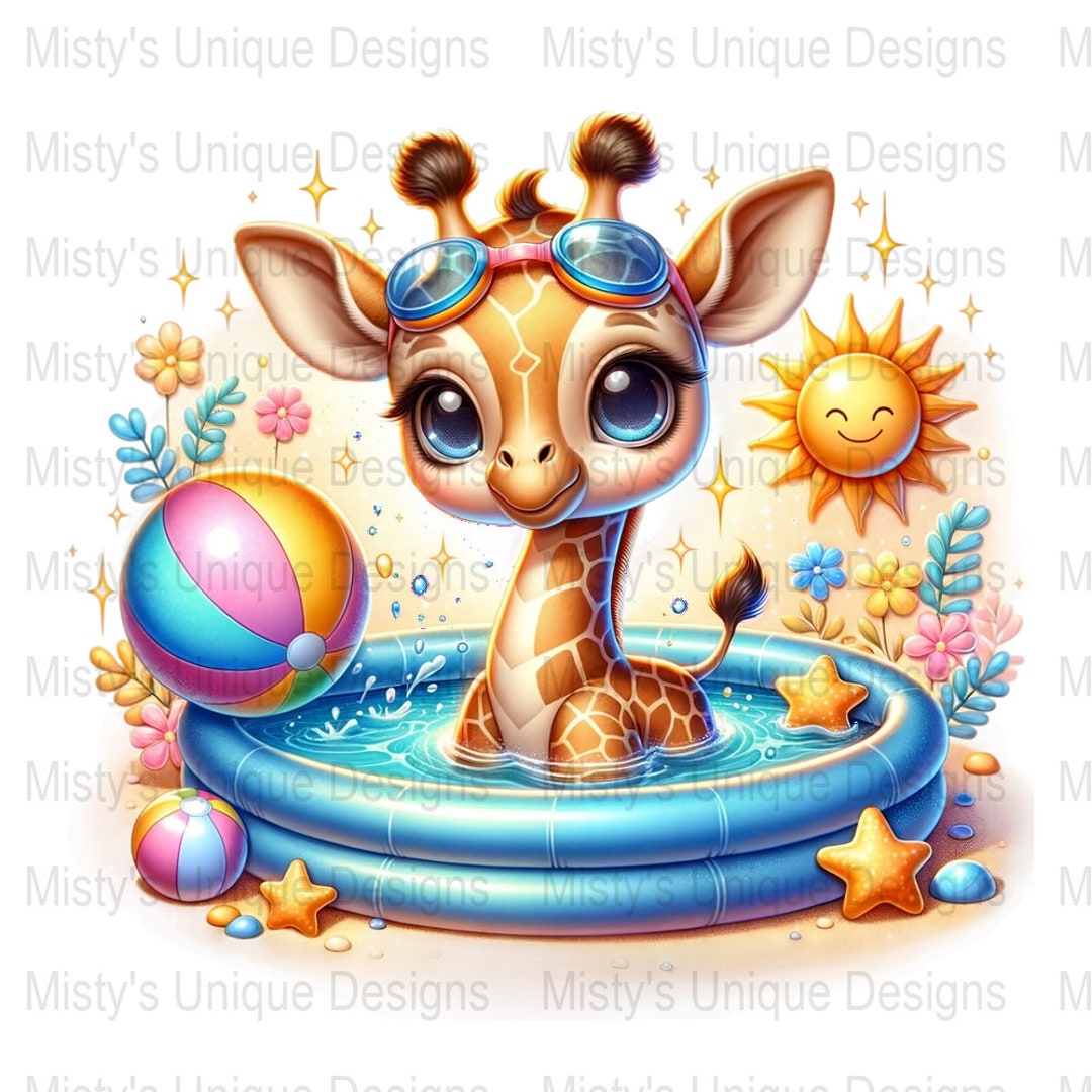 Cute Giraffe Swimming Pool Clipart, Digital Download, Summer Fun ...