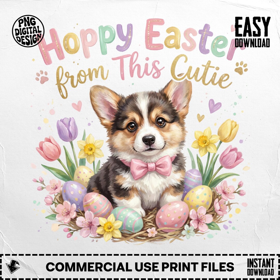 Hoppy Easter Corgi Digital Download Clipart PNG, Cute Puppy Easter Eggs ...