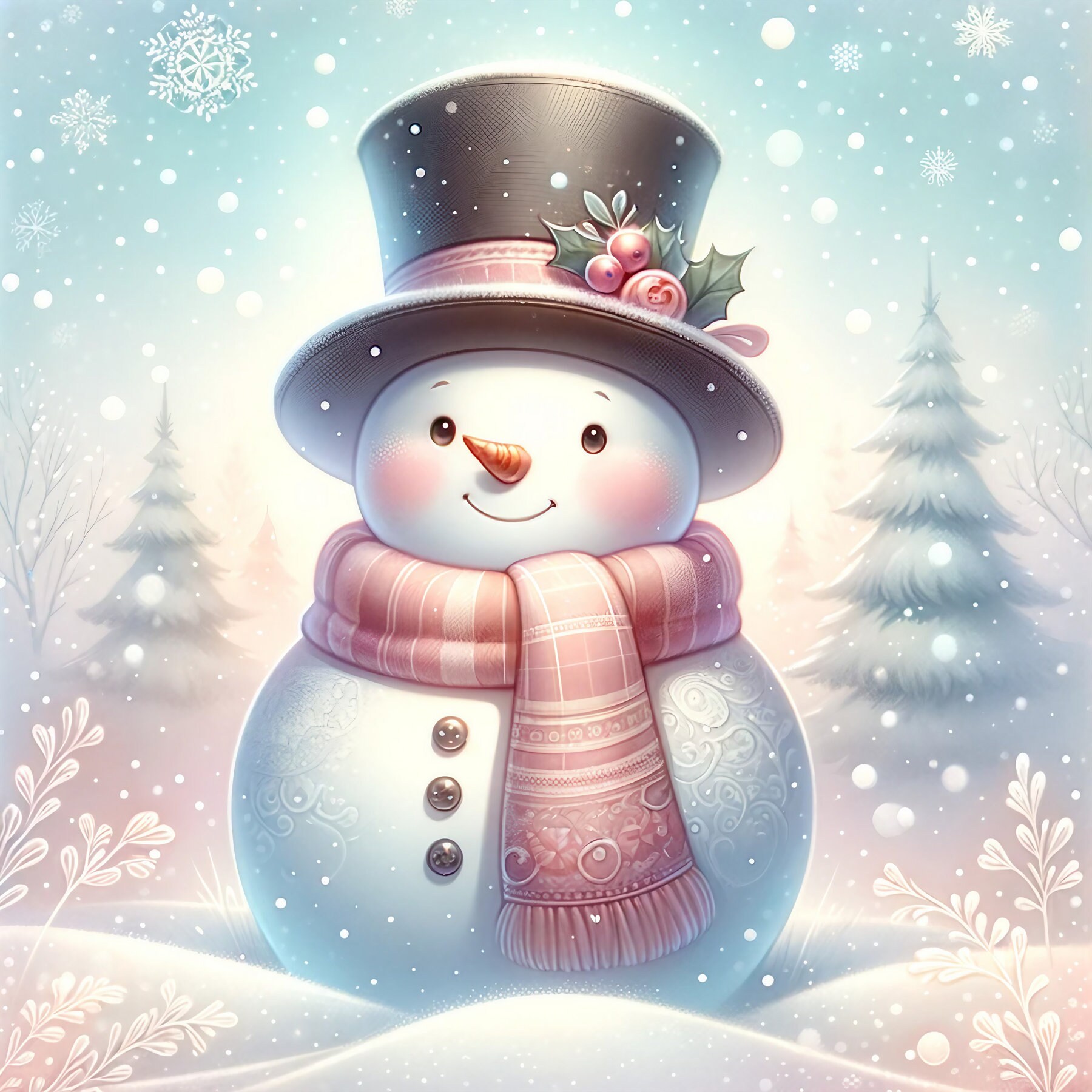 Pink Winter Snowman Digital Paper Cute Pink Santa Hat Girls - Etsy