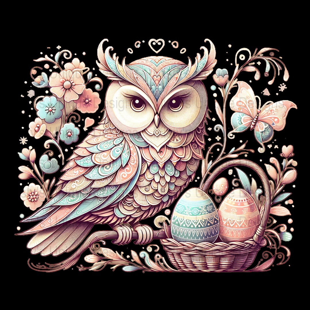 Owl Clipart PNG, Digital Download, Floral and Easter Eggs Design ...