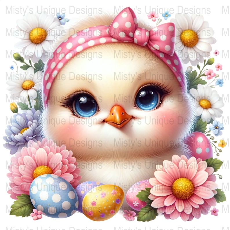 Cute Easter Chick Digital Clipart, Spring Flowers PNG, Adorable Baby ...