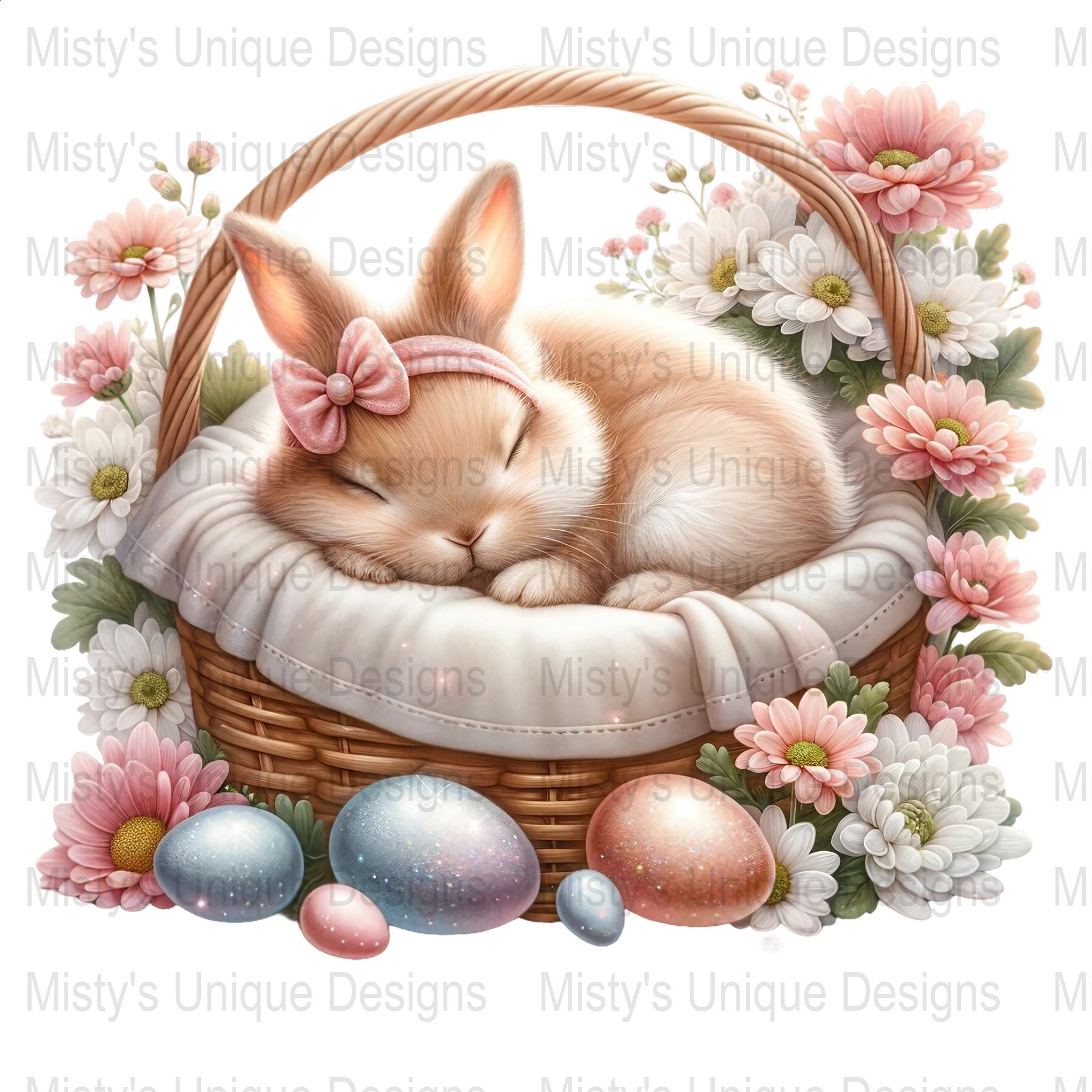 Sleeping Bunny Clipart, Cute Rabbit in Basket PNG, Digital Download ...