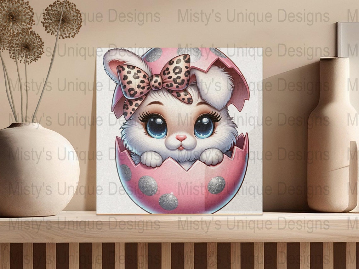 Cute Easter Bunny Clipart, Pink Egg Digital Download, Sparkly Bow ...