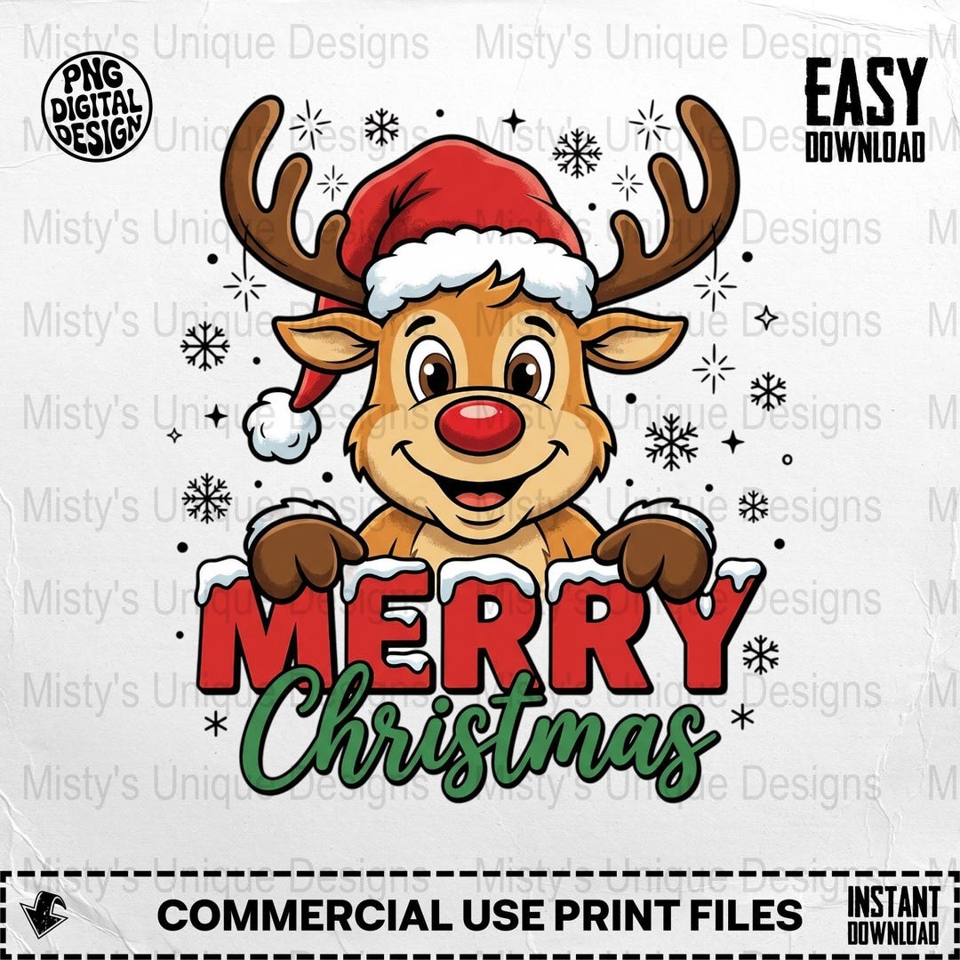 Merry Christmas Reindeer Digital Download Clipart PNG, Holiday Designs ...
