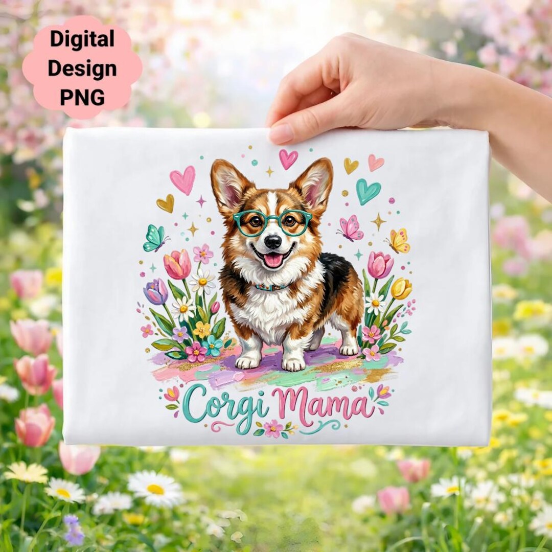 Corgi Mama Watercolor Floral Clipart, Dog Lover PNG Design (digital ...