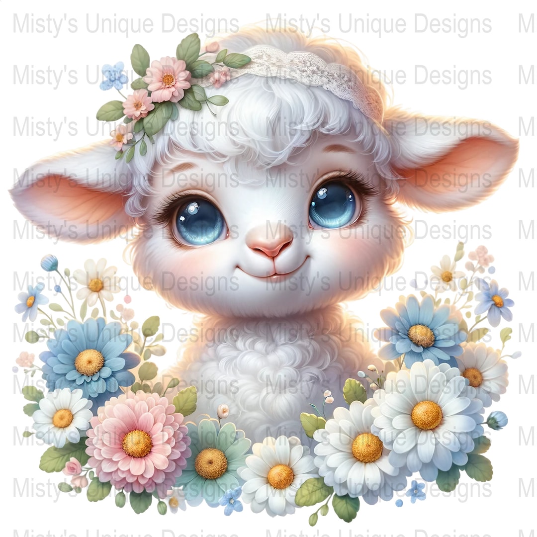 Cute Lamb Clipart, Floral Sheep PNG, Digital Download, Kids Room Decor ...