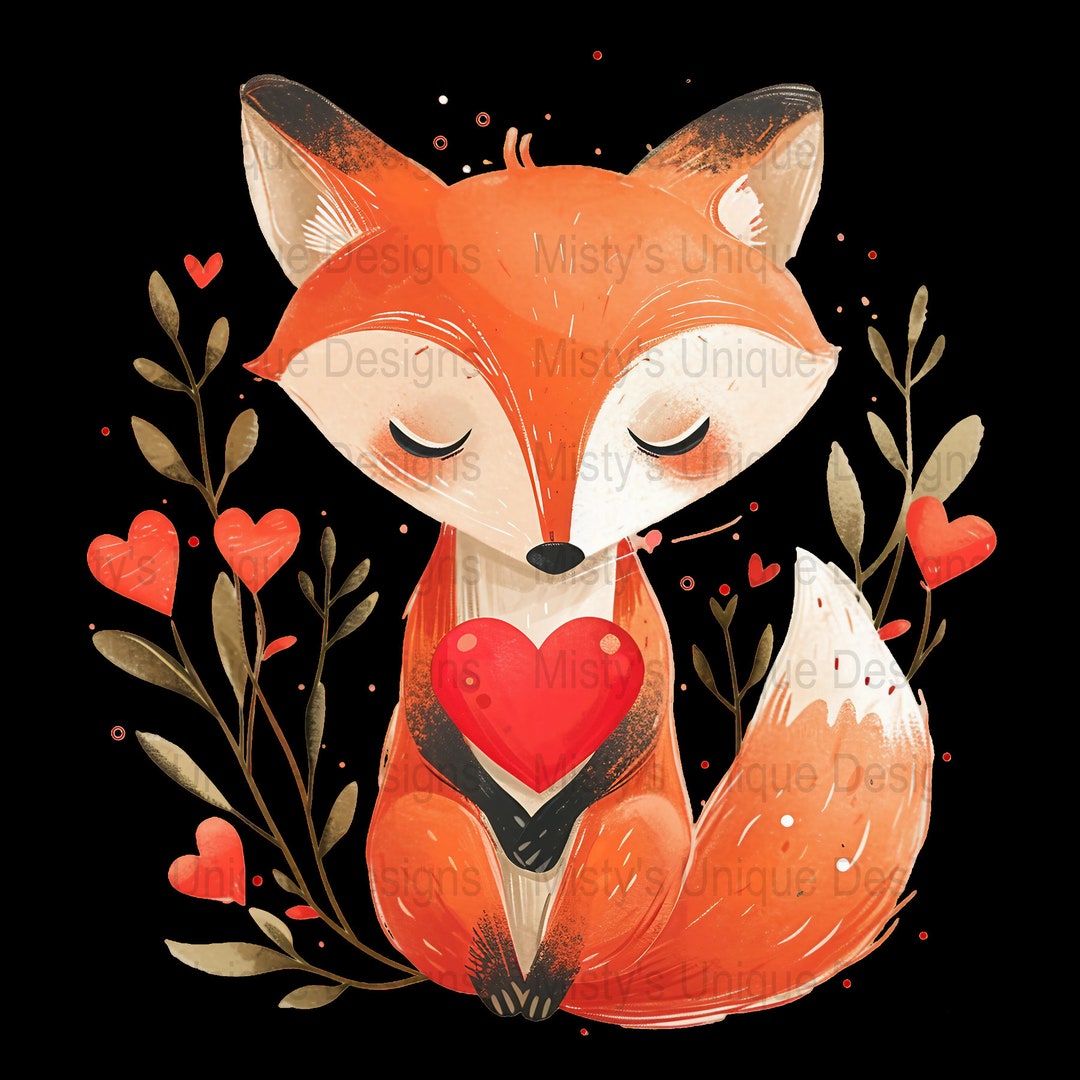 Watercolor Valentine Fox Clipart, Cards, Scrapbooking (PNG Digital File ...