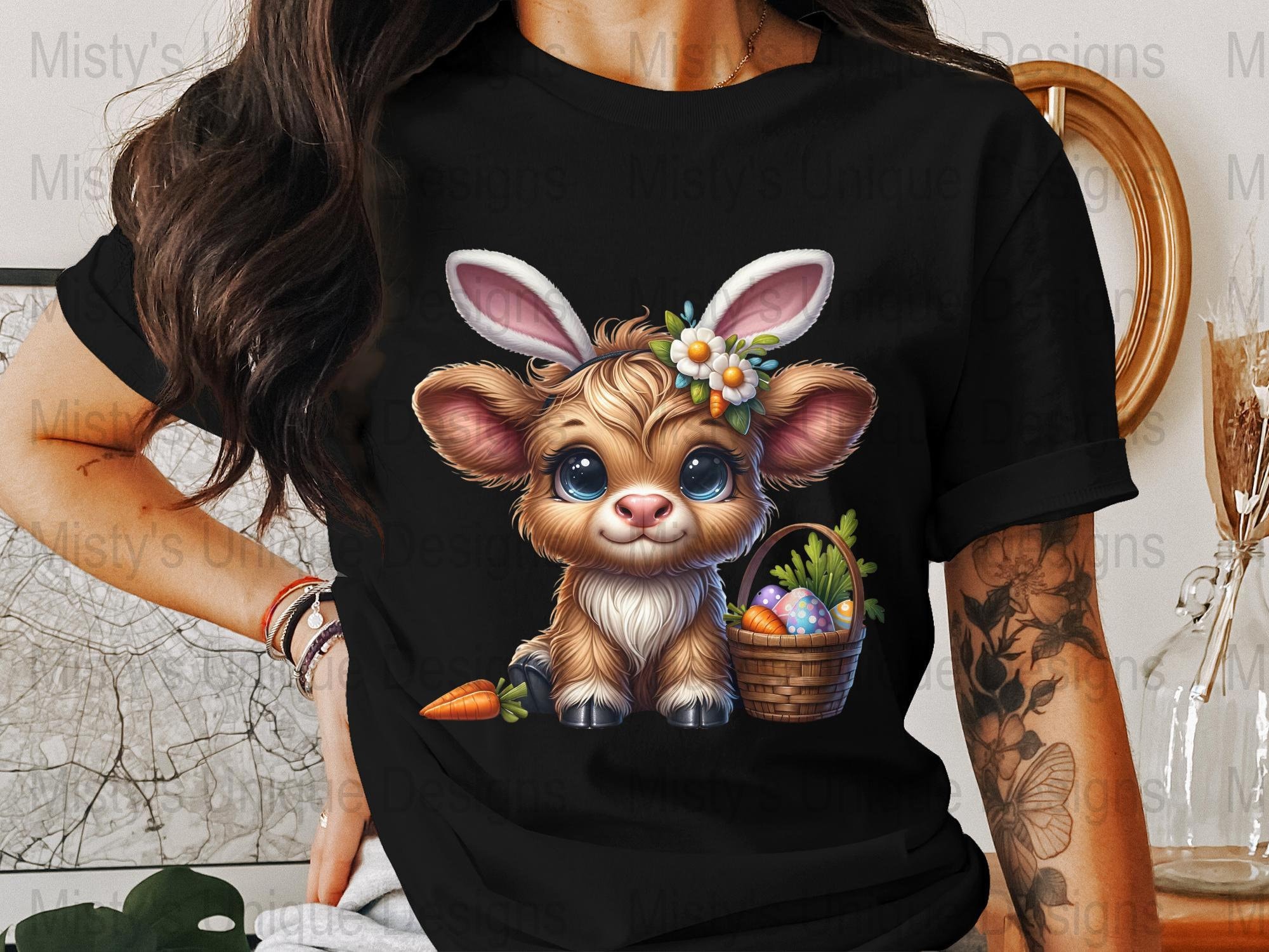 Easter Baby Highland Cow With Bunny Ears Clipart PNG, Cute Digital ...