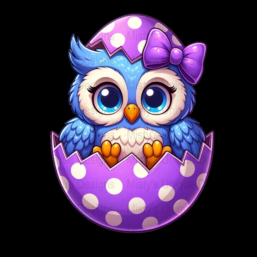 Cute Easter Owl Clipart, Digital Download, Purple Eggshell Cartoon Owl ...