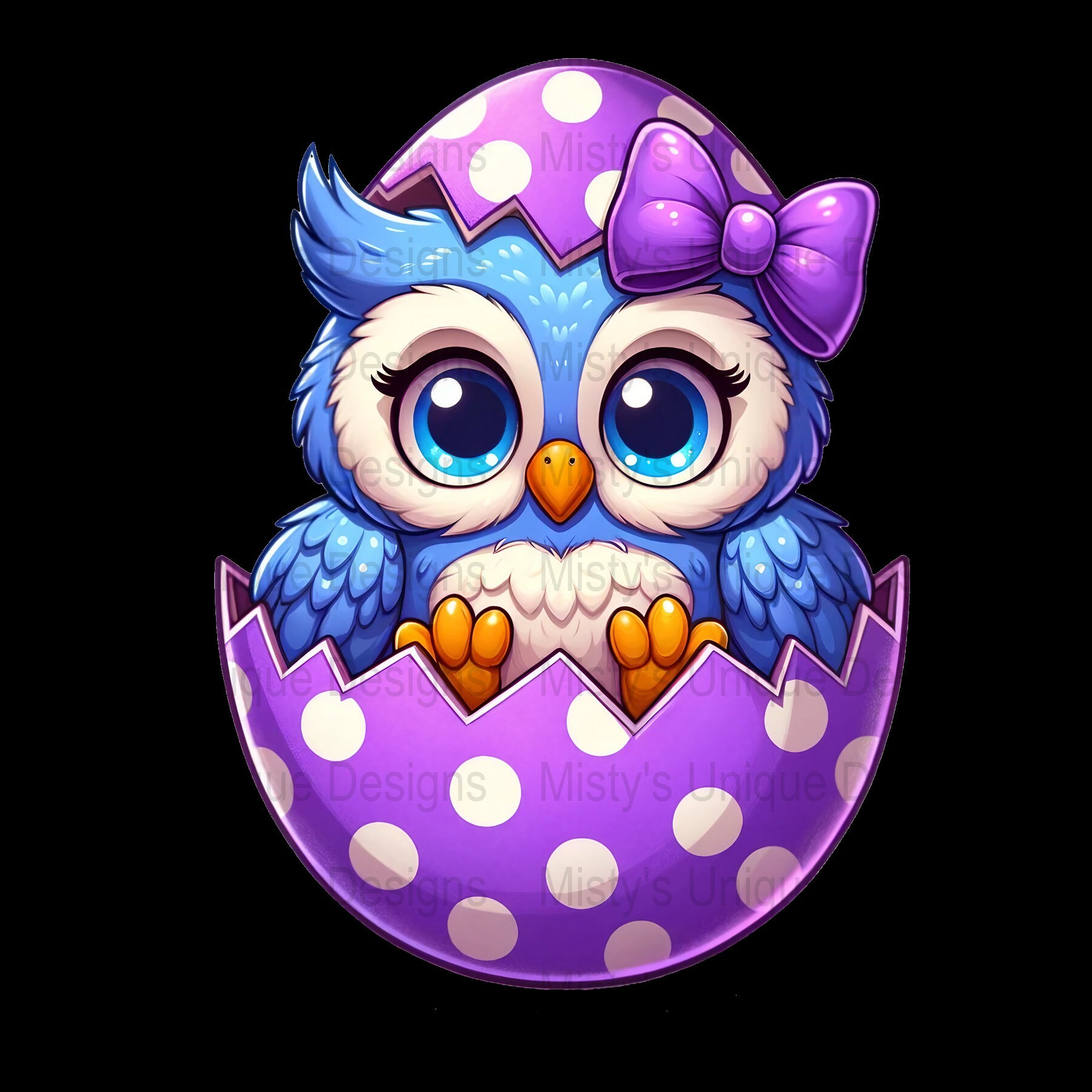 Cute Easter Owl Clipart, Digital Download, Purple Eggshell Cartoon Owl ...
