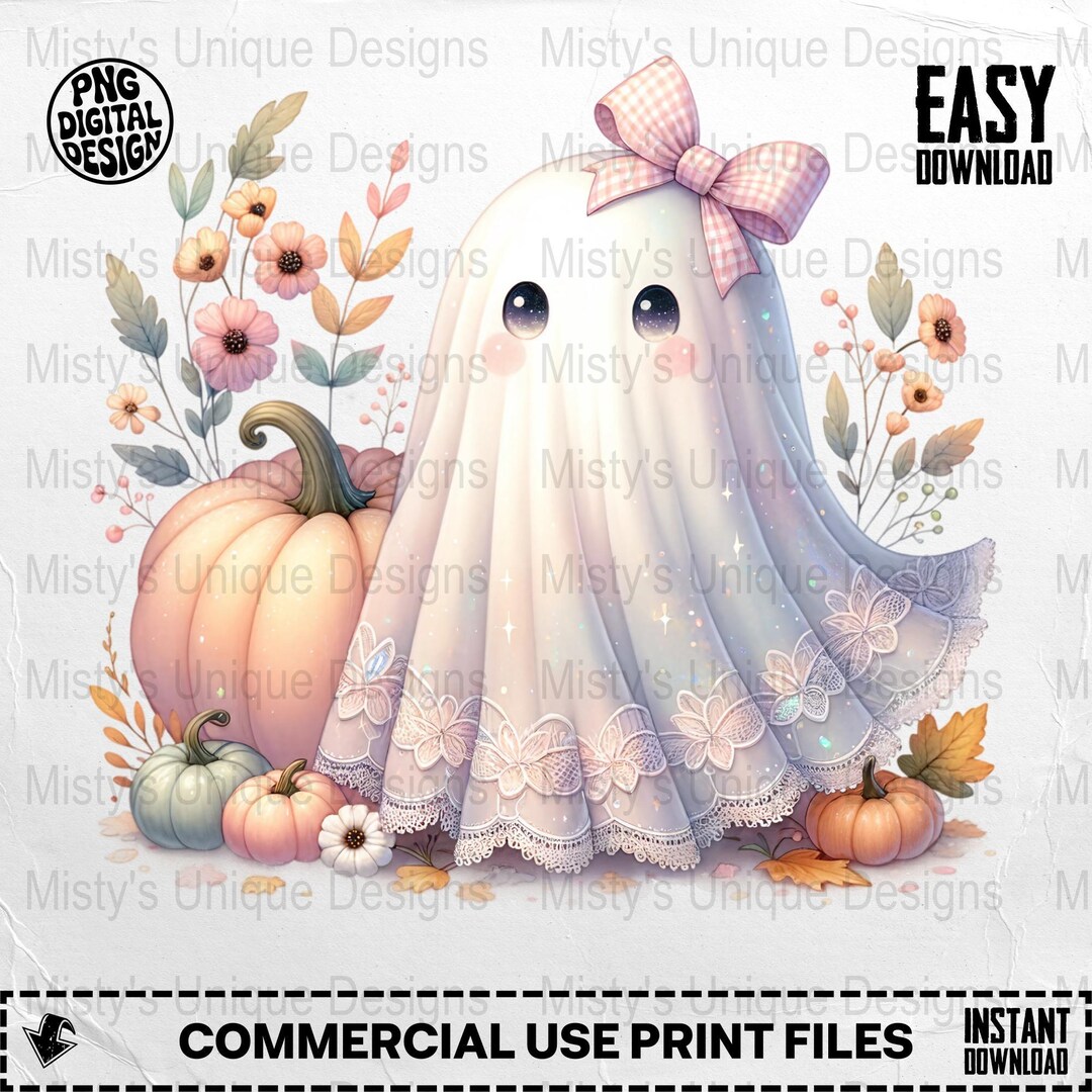Cute Ghost Clipart, Digital Download PNG, Kawaii Spooky, Fall Pumpkins ...