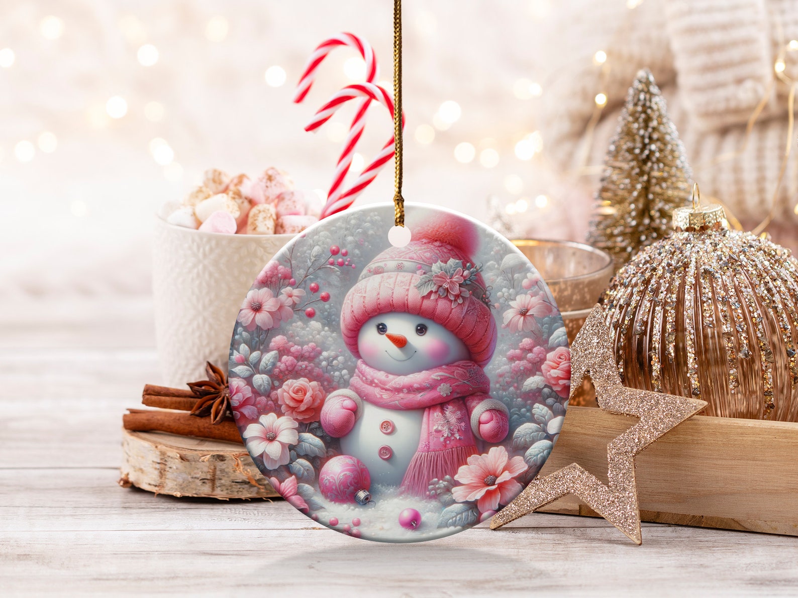 Pink Floral Winter Snowman Digital Paper, Cute Christmas Trees and ...