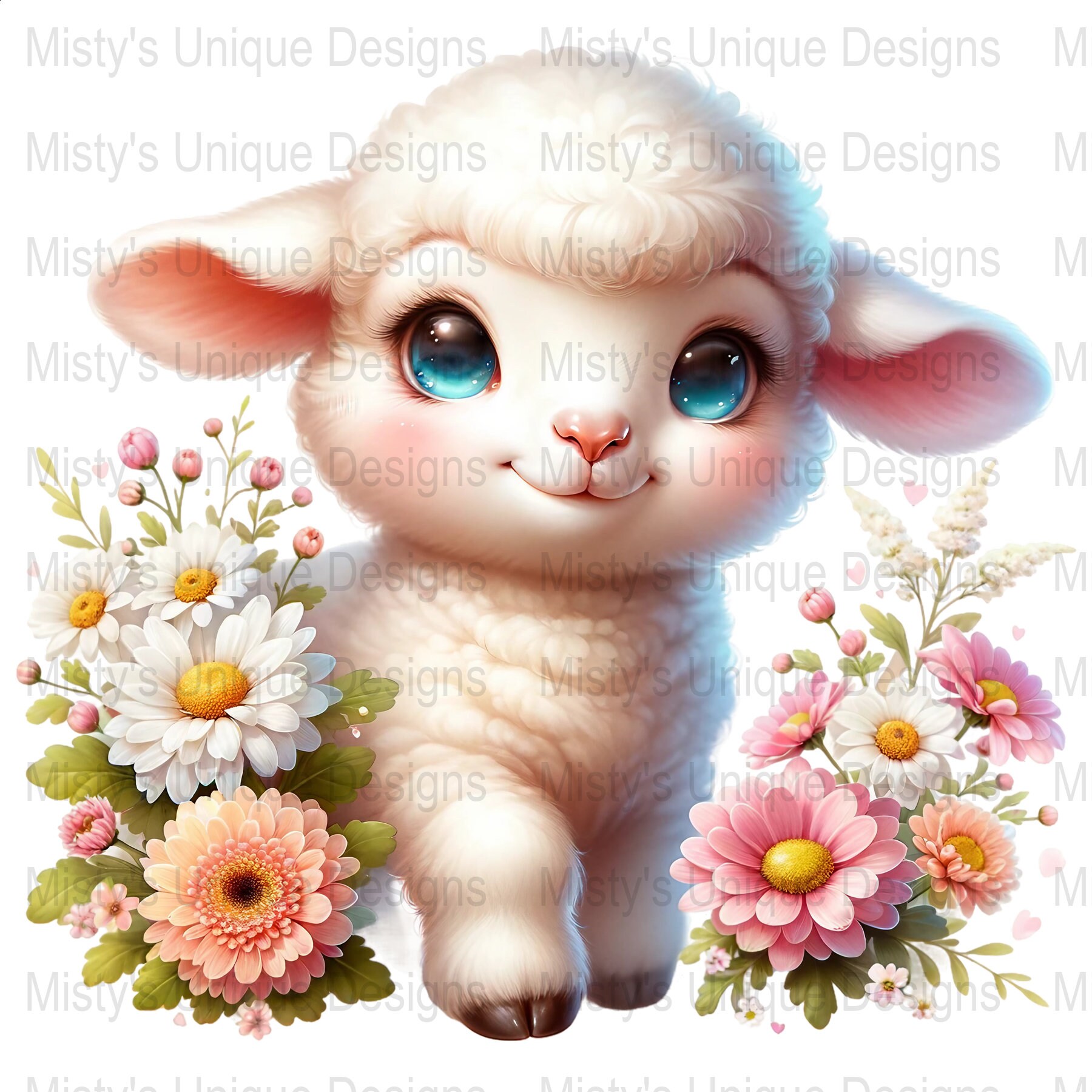 Cute Baby Lamb Clipart, Digital Download, Floral Lamb PNG, Kids Spring ...