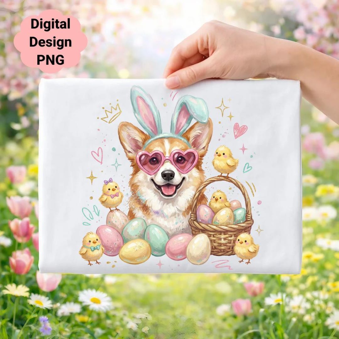 Watercolor Corgi Easter Clipart, Bunny Ears, Chicks (PNG Digital ...