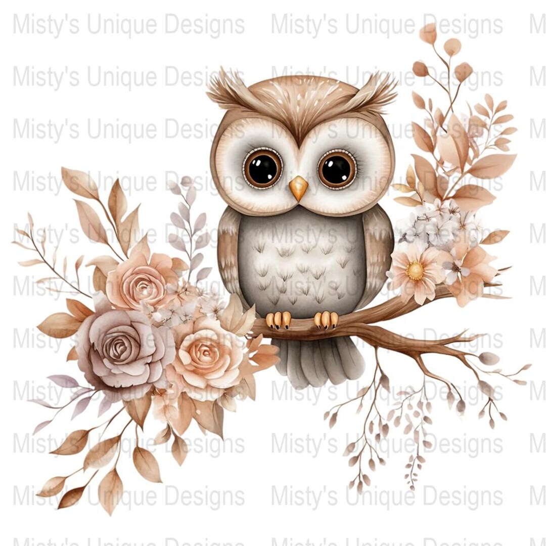 Cute Owl Clipart PNG, Floral Owl Digital Download, Woodland Animal Art ...