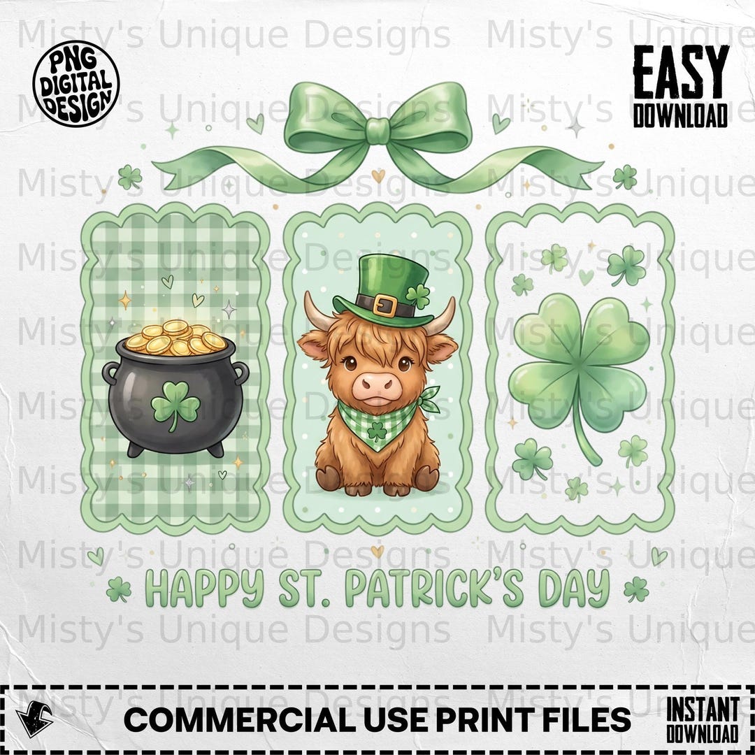 St Patricks Day Highland Cow PNG Clipart, Irish Bull, Pot of Gold ...