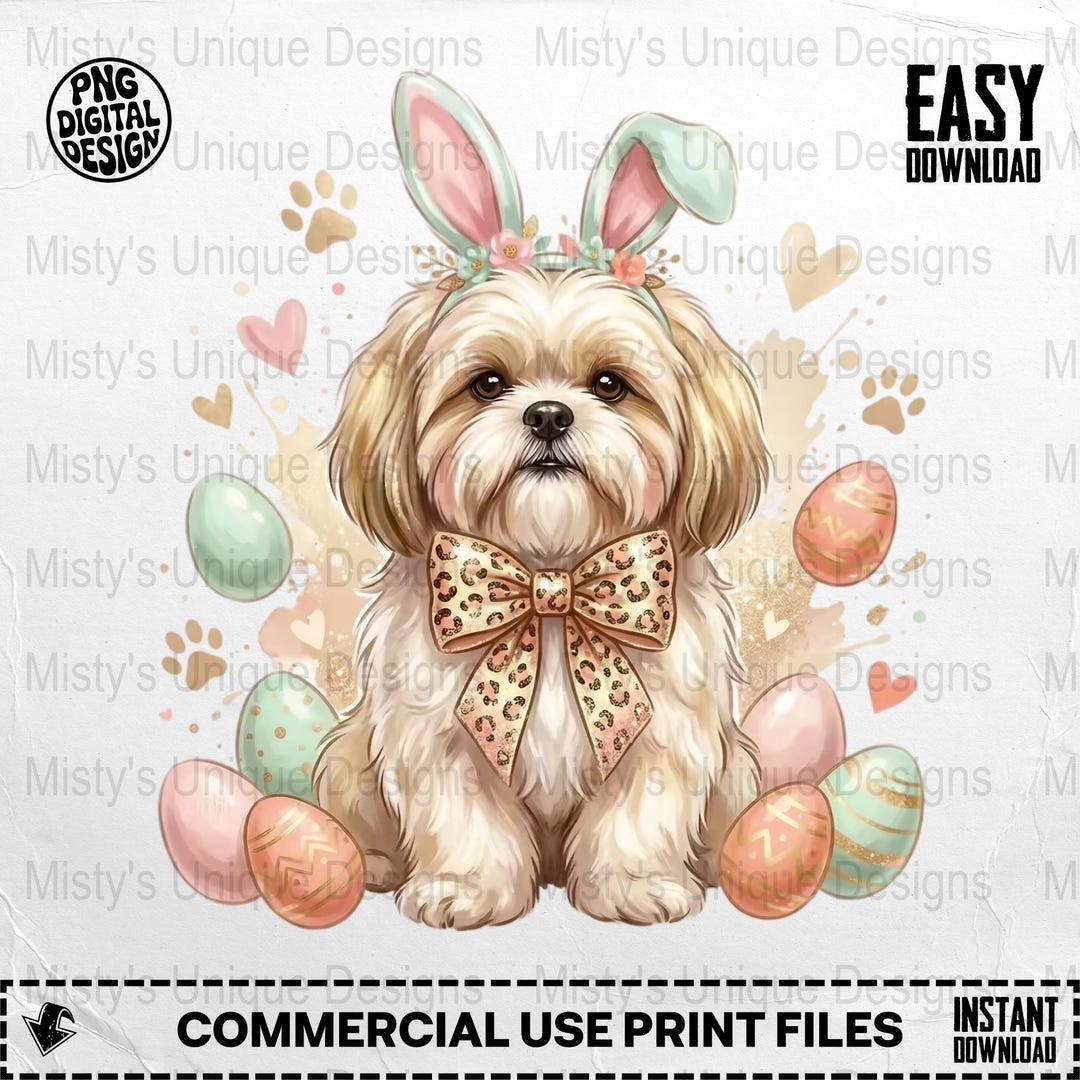 Easter Dog Digital Download Clipart PNG, Shih Tzu Puppy, Bunny Ears ...