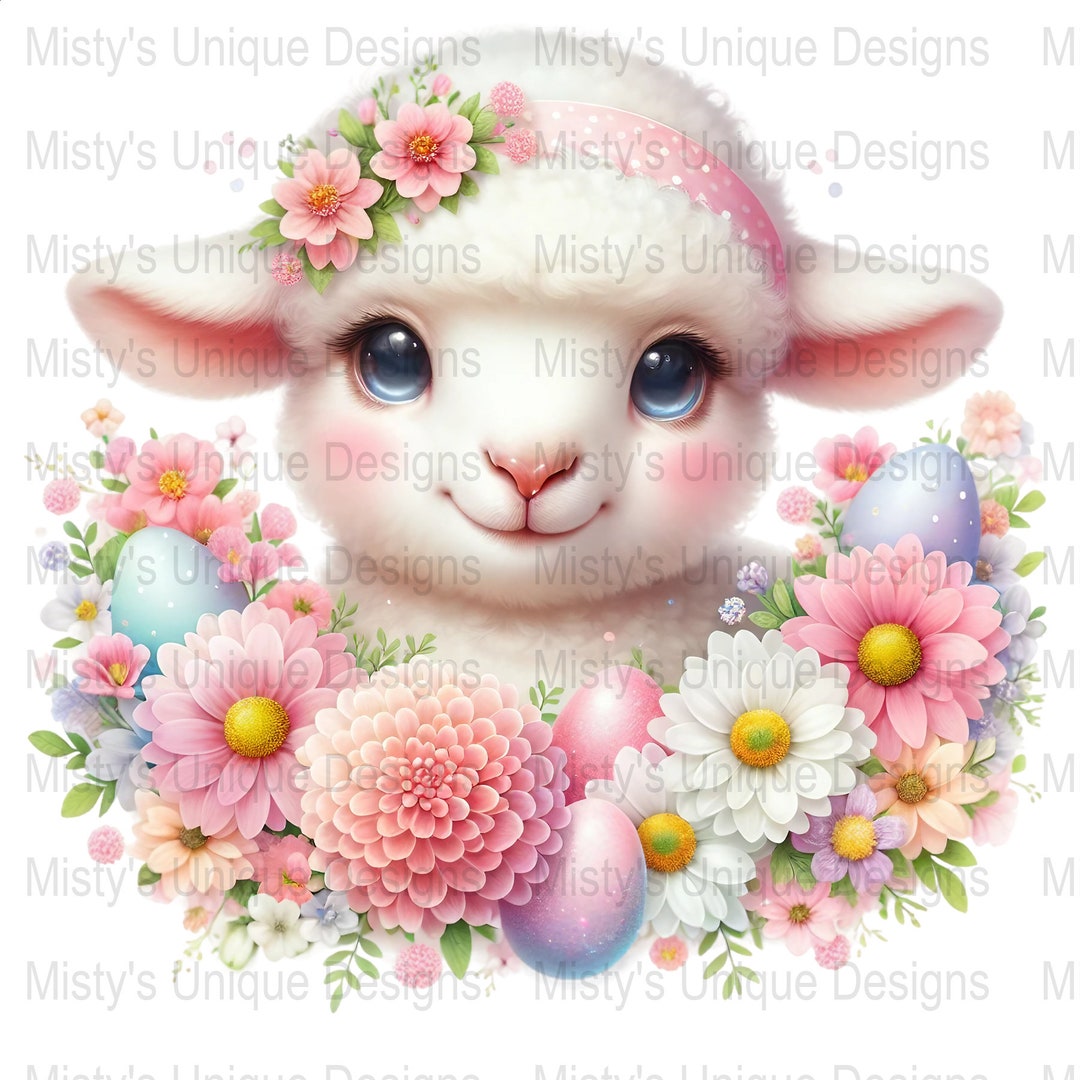 Adorable Spring Lamb Clipart, Easter Flower Sheep PNG, Digital Download ...