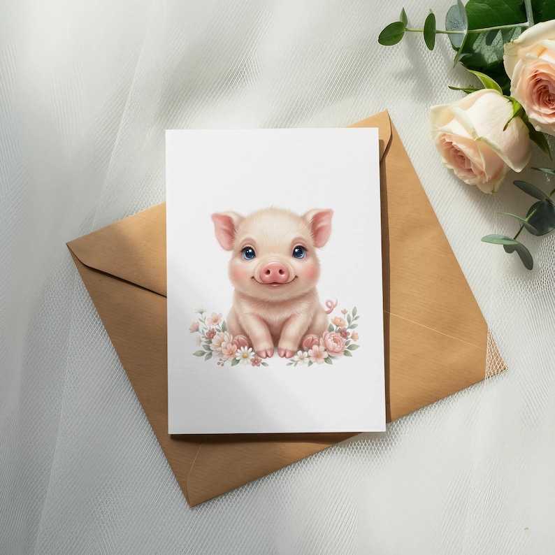 Baby Piglet Clipart PNG, Spring Floral Farm Animal Graphic (digital ...