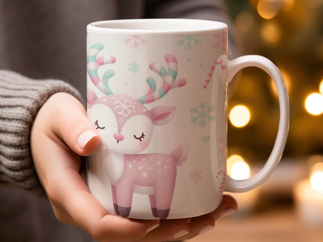 Cute Pastel Reindeer Christmas Mug, Christmas Gift for Her, Gift for ...