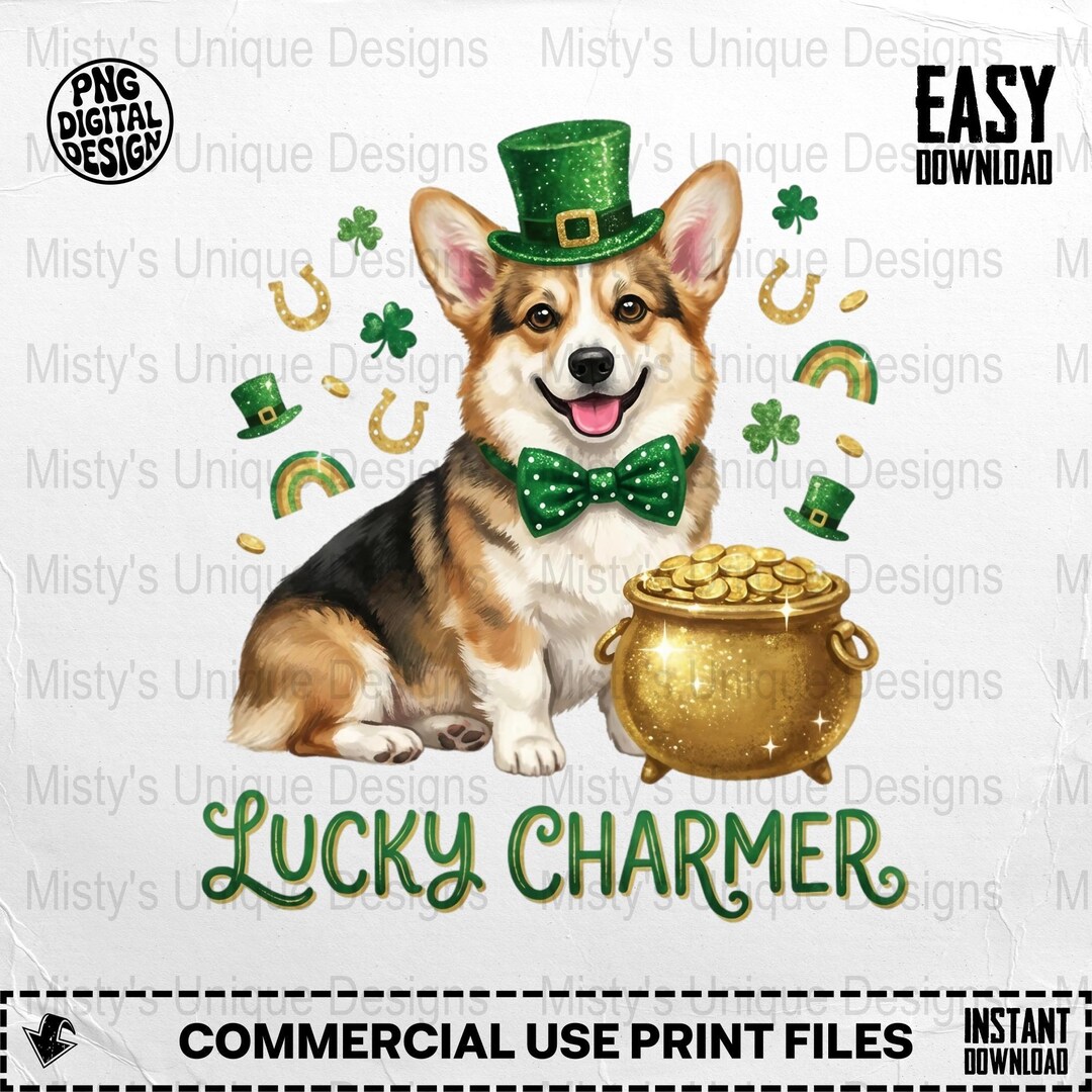 St Patricks Day Corgi PNG Clipart, Lucky Irish Dog (digital Download ...