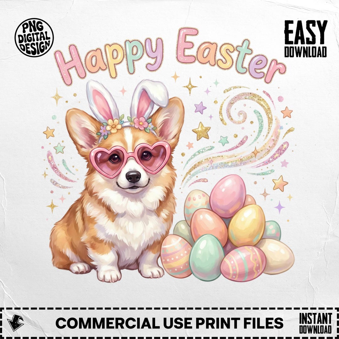 Easter Corgi Digital Download Clipart PNG, Happy Easter, Puppy With ...