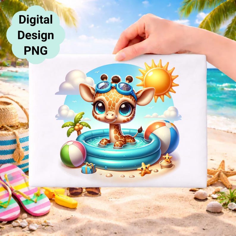 Giraffe Pool Party Clipart, Summer Beach PNG (digital Download) - Etsy