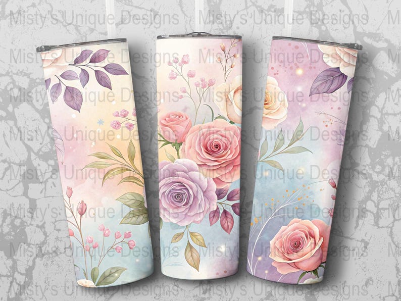 Watercolor Roses Tumbler Wrap, Floral 20oz Tumbler Design (PNG Digital ...
