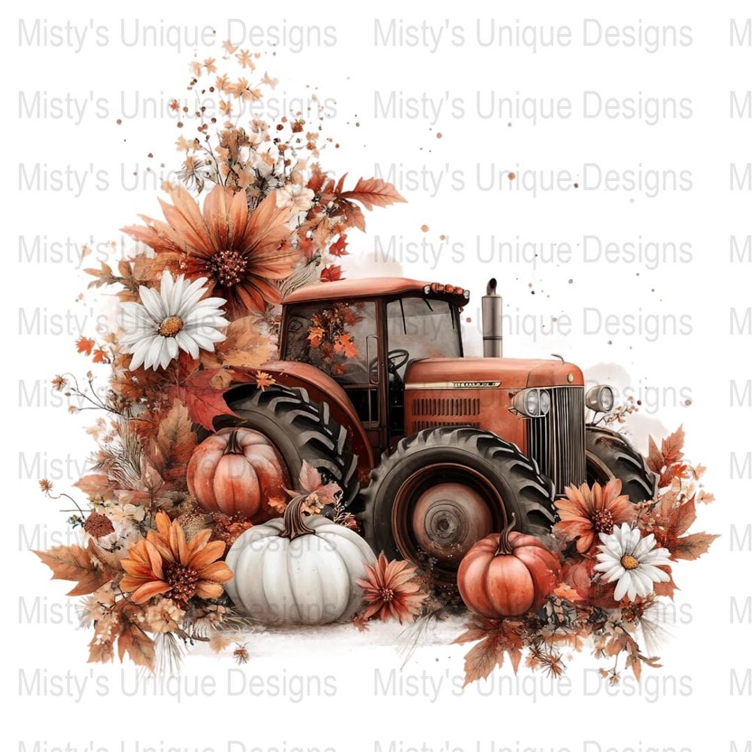 Autumn Tractor Clipart, Floral Pumpkins, Fall Harvest (digital Download ...