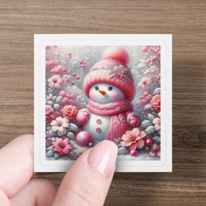 Pink Floral Winter Snowman Digital Paper, Cute Christmas Trees and ...