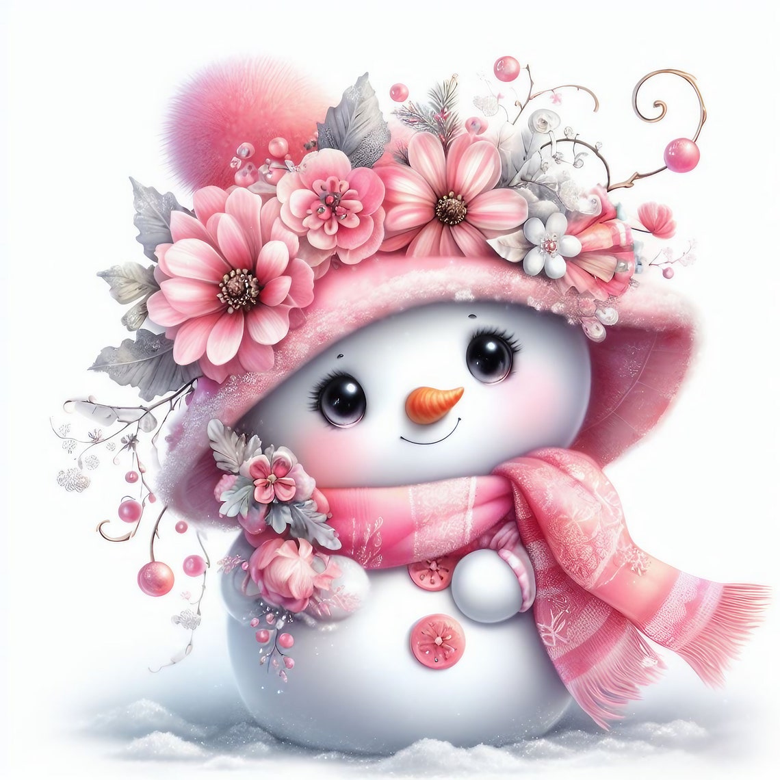 Happy Cute Pink Snowman Digital Paper, Digital Paper 12x12, Christmas ...