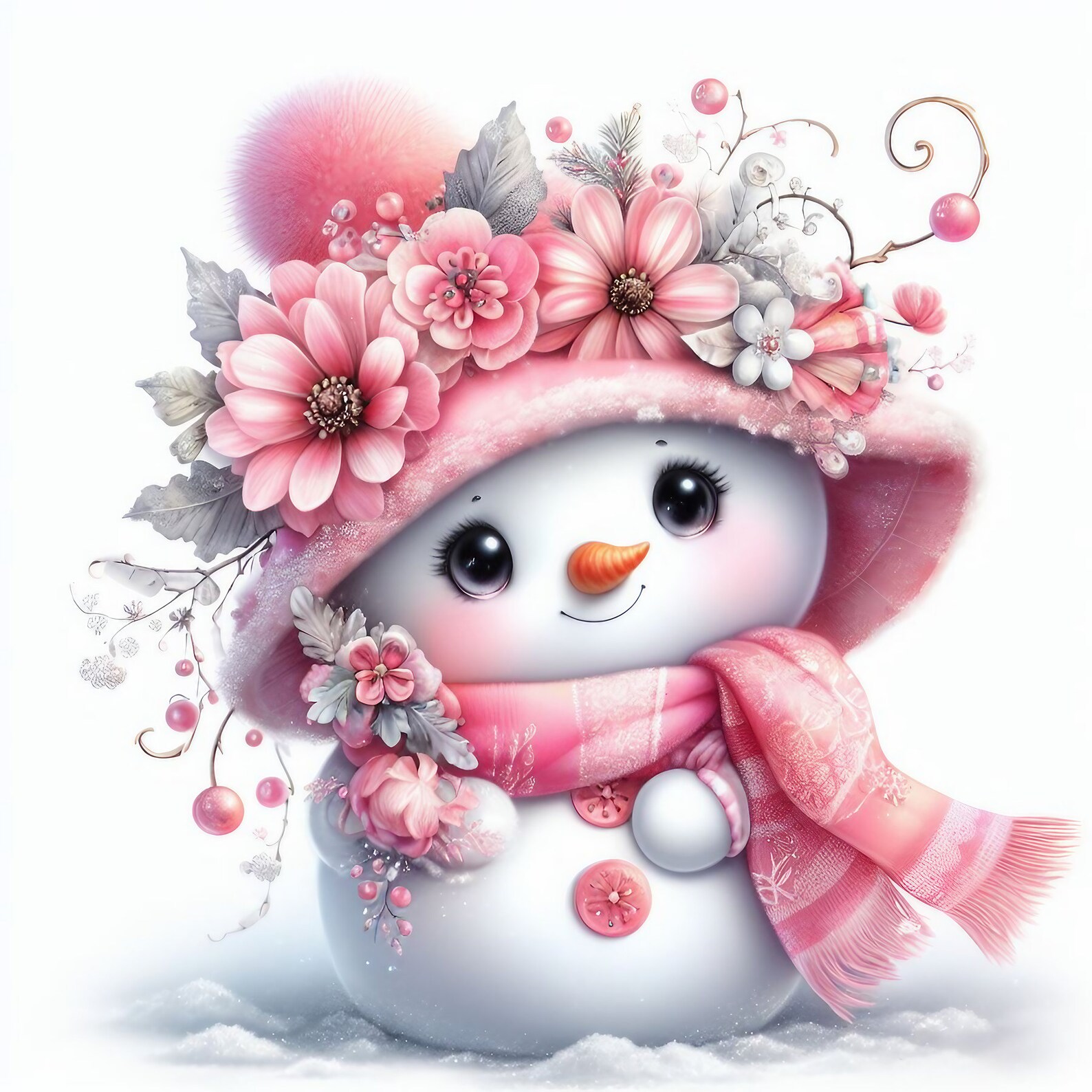 Happy Cute Pink Snowman Digital Paper, Digital Paper 12x12, Christmas ...