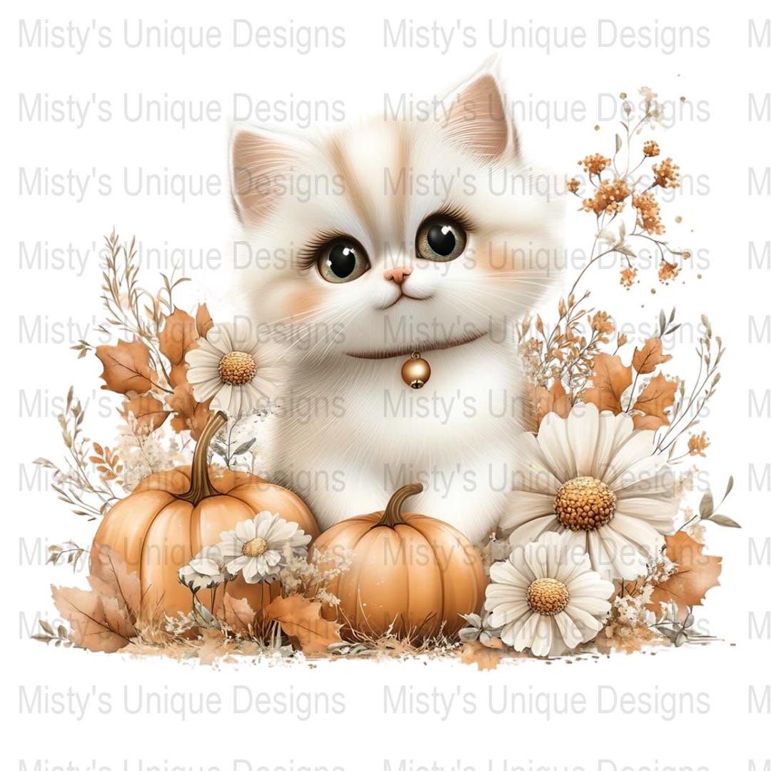 Cute Autumn Kitten Clipart Digital Download, Fall Cats PNG, Pumpkin ...
