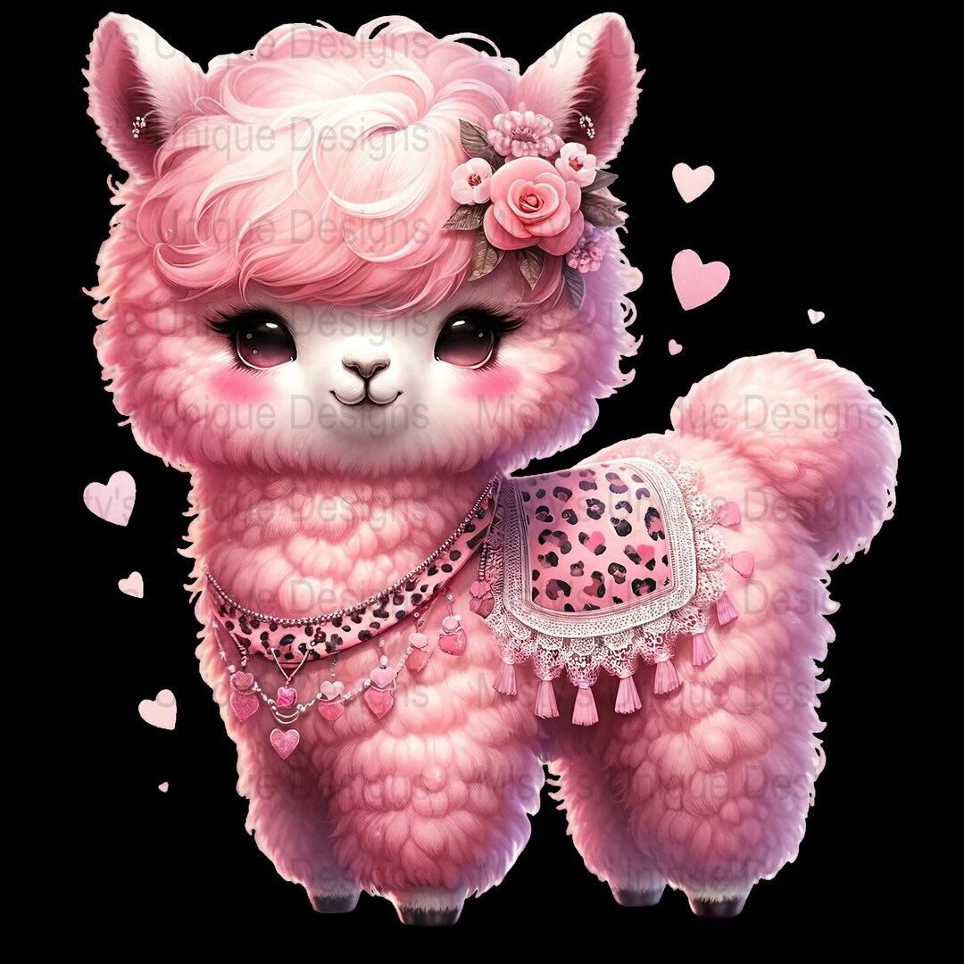 Adorable Pink Alpaca Hearts Clipart PNG, Digital File Adorable Pink ...