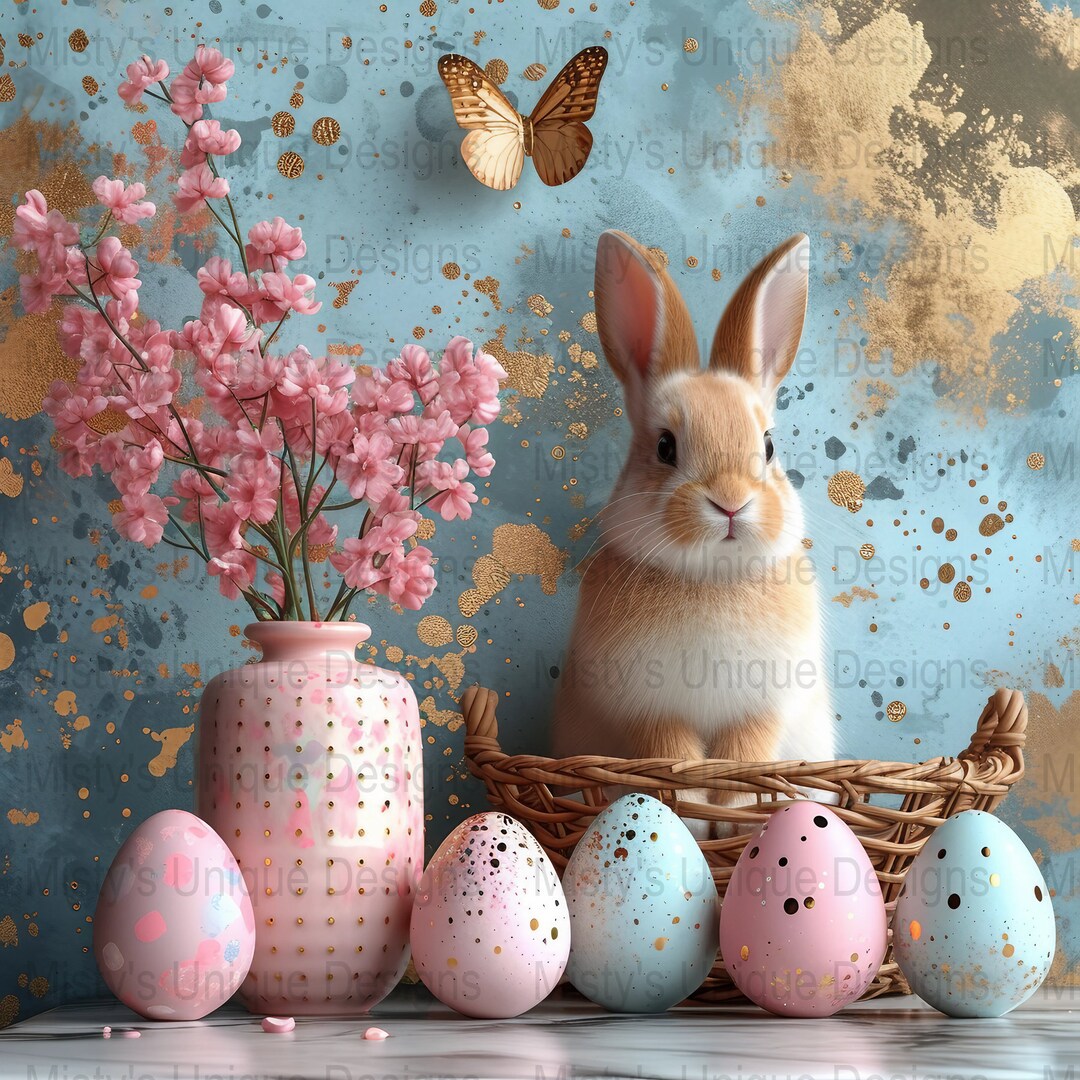 Easter Bunny Digital Paper, Spring Pastel Background, Printable PNG ...