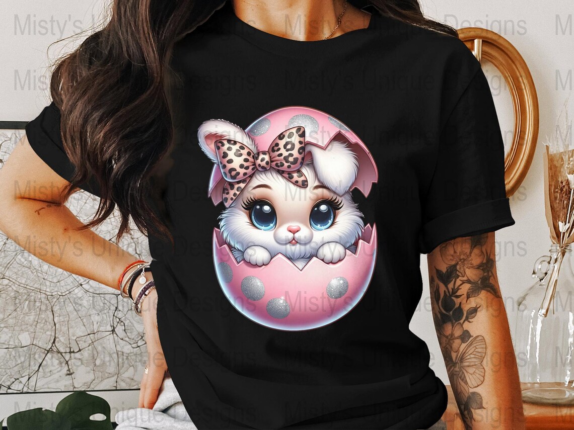 Cute Easter Bunny Clipart, Pink Egg Digital Download, Sparkly Bow ...