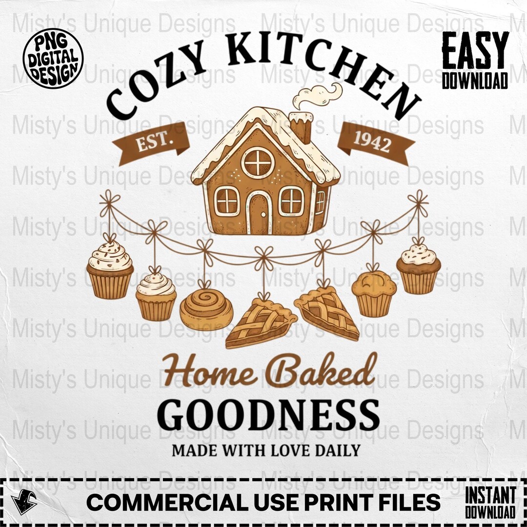 Cozy Kitchen Digital Download Clipart PNG, Gingerbread House, Baking ...