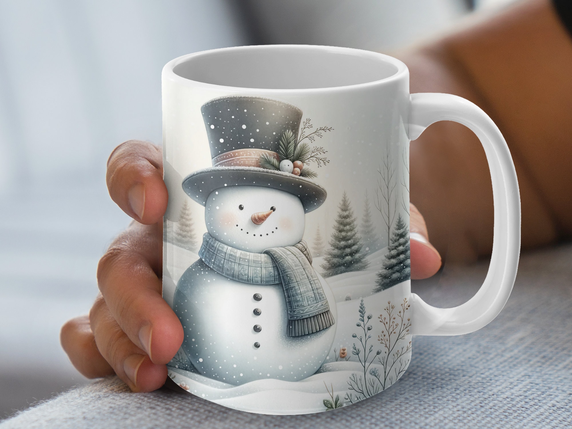 Beautiful Vintage Style Snowman Scene Mug, Coffee Mug Winter Season ...