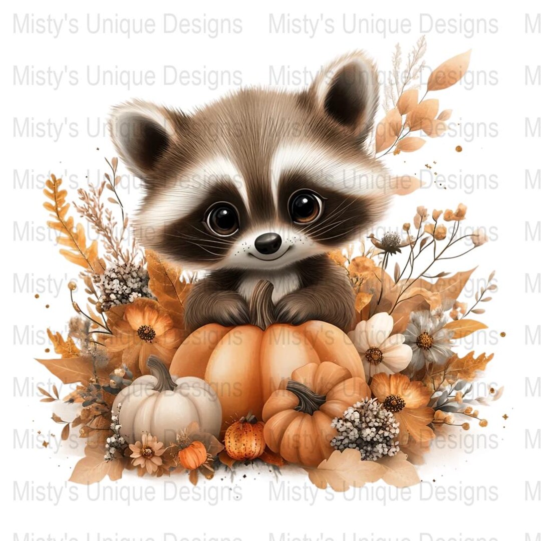 Adorable Raccoon Pumpkin Clipart Autumn Fall Animals Digital Download ...