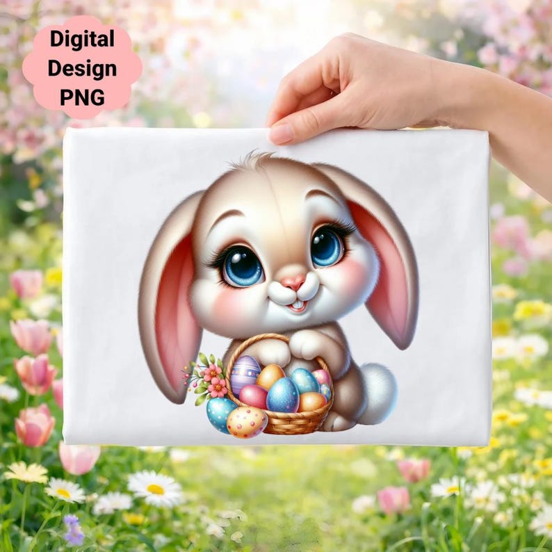 Easter Bunny Clipart, Basket With Eggs, Spring Holiday PNG (digital ...