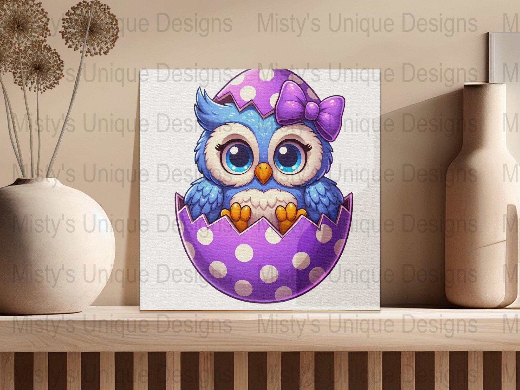 Cute Easter Owl Clipart, Digital Download, Purple Eggshell Cartoon Owl ...