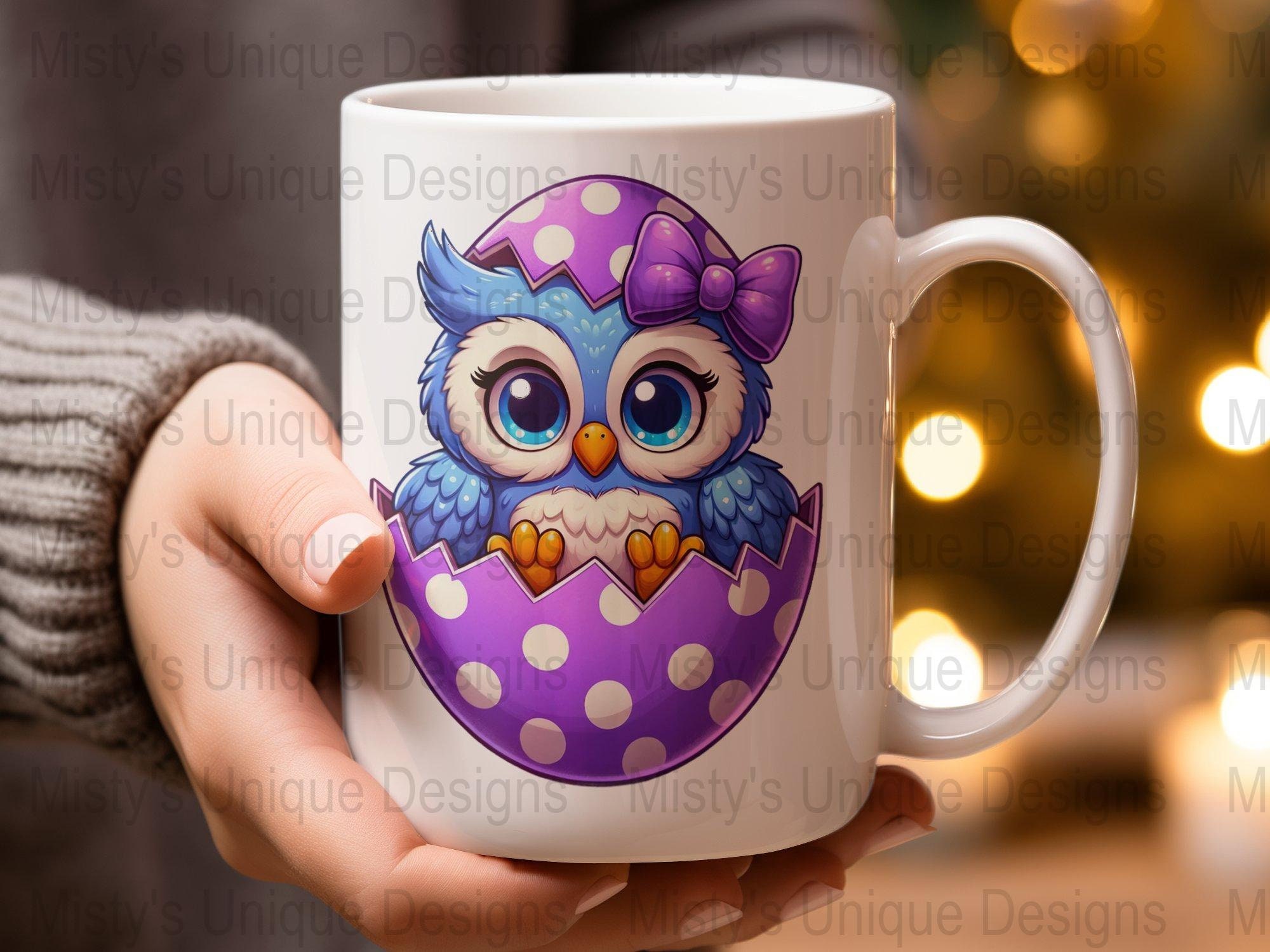 Cute Easter Owl Clipart, Digital Download, Purple Eggshell Cartoon Owl ...