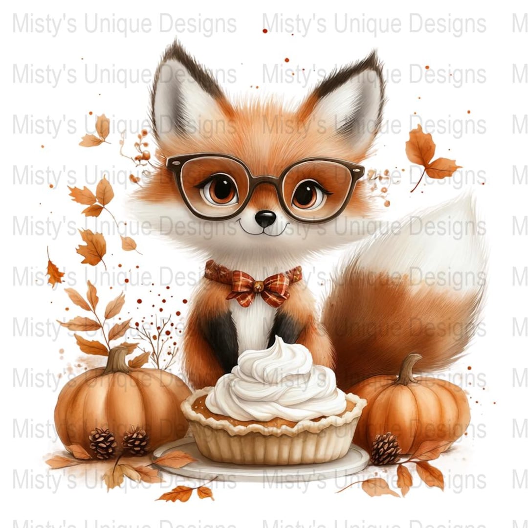Cute Fall Fox Clipart With Glasses Autumn Digital Download PNG Adorable ...