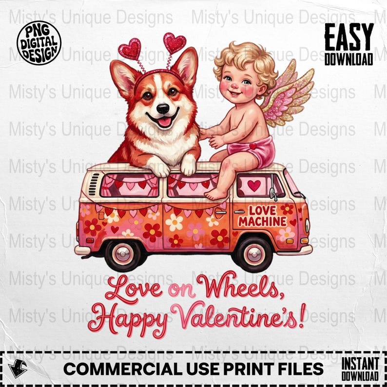 Valentines Day Digital Download Clipart PNG, Corgi Dog Cupid on Love ...