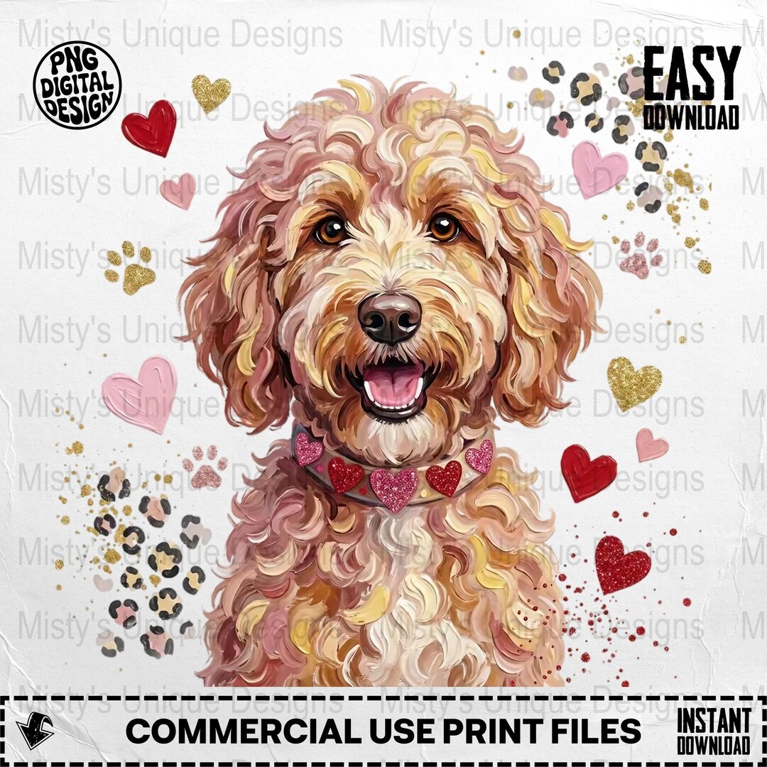 Goldendoodle Puppy PNG Clipart, Hearts and Paw Prints (digital Download ...