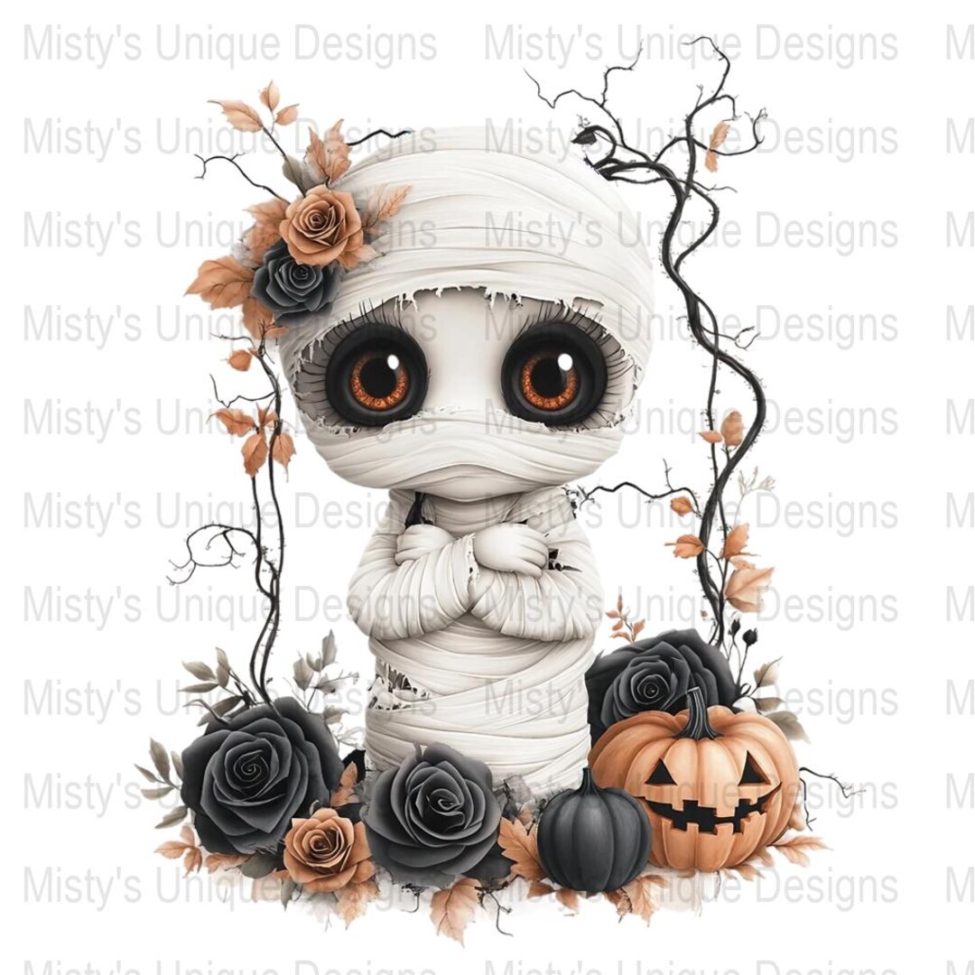Cute Halloween Mummy Clipart, Pumpkin and Roses Digital Download ...