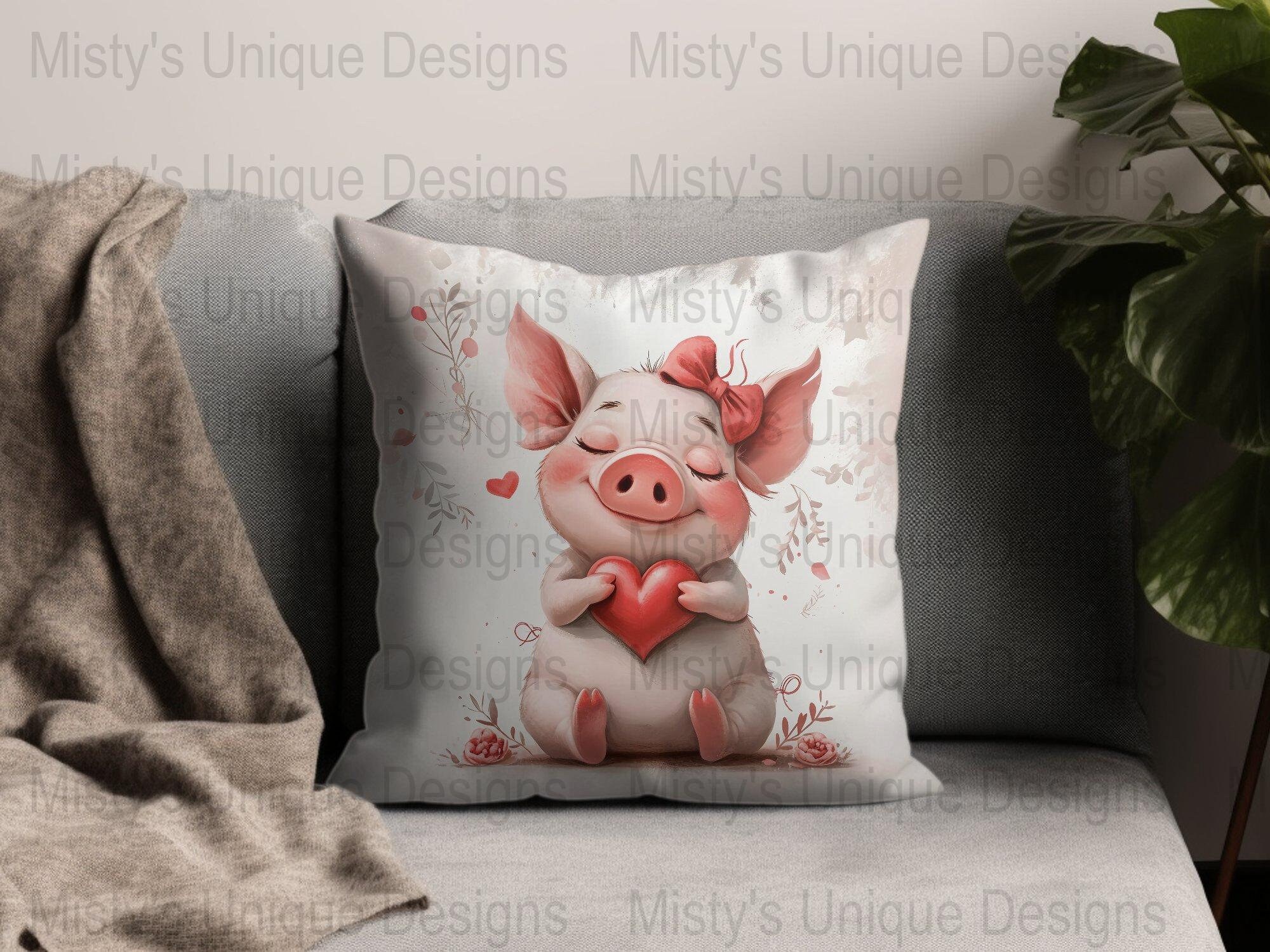 Adorable Piglet Digital Paper, Cute Pig With Heart Illustration PNG ...